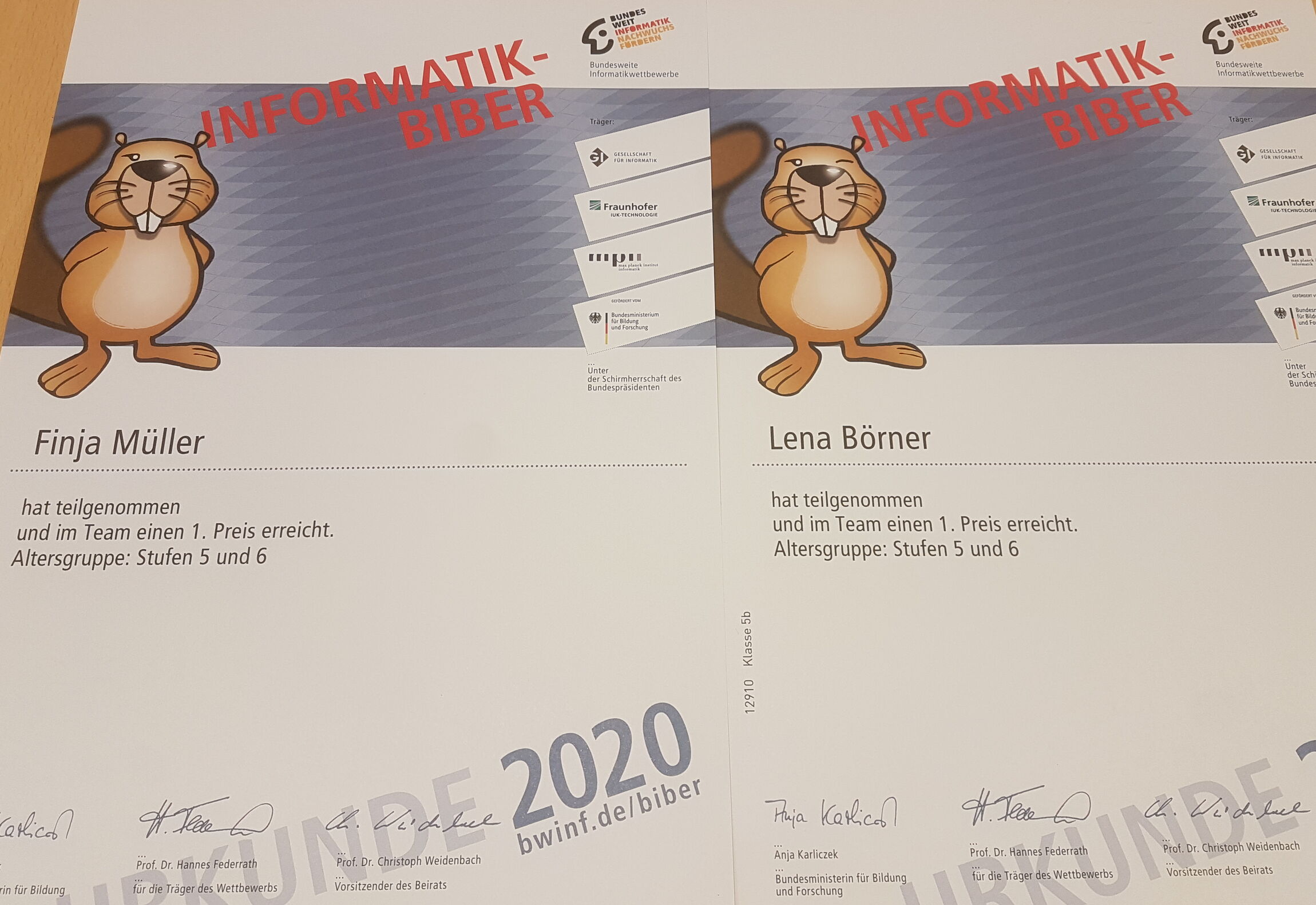 1. Platz beim Informatik-Biber